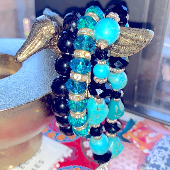 Jewelry | Beaded Elastic Charm Bracelet Set Of 3 | Poshmark